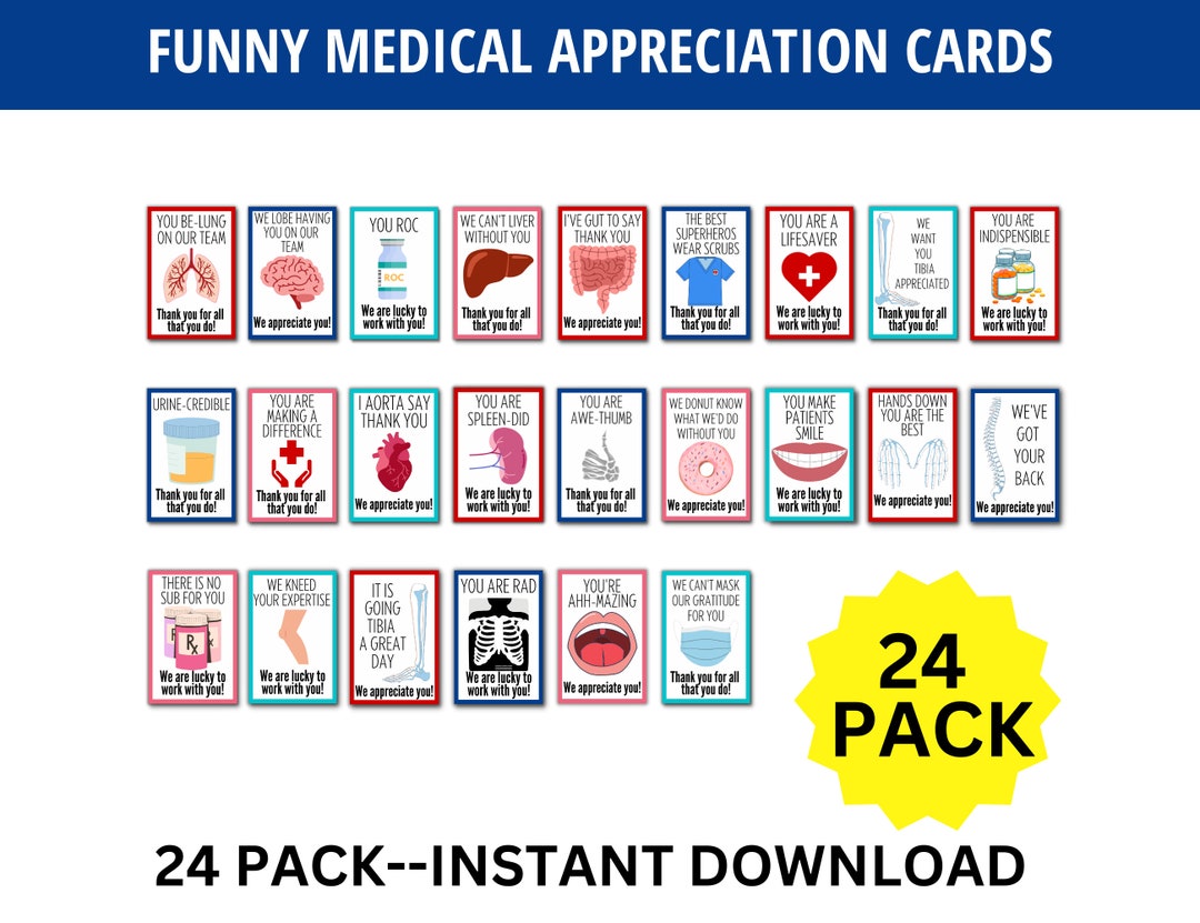 Funny Medical Appreciation Cards, 24 Pack Medical Pun Cards, Doctor ...