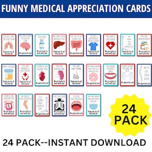 Funny Medical Appreciation Cards, 24 Pack Medical Pun Cards, Doctor ...