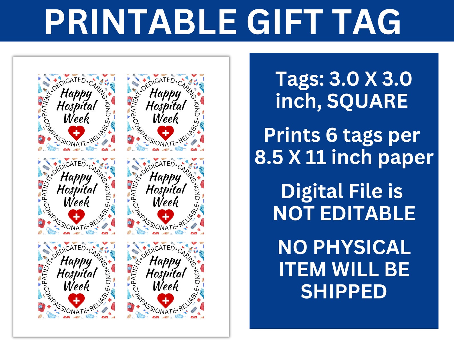 Hospital Week Printable Gift Tags, Hospital Week Gift, Hospital ...