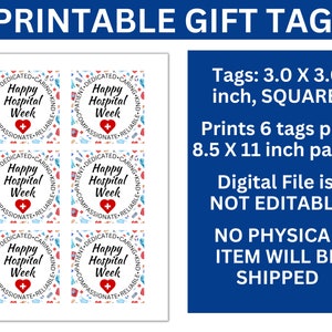 Hospital Week Printable Gift Tags, Hospital Week Gift, Hospital ...