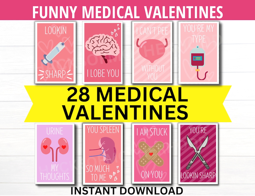 Funny Medical Valentine's Day Cards, 28 Pack Medical Pun Valentines ...