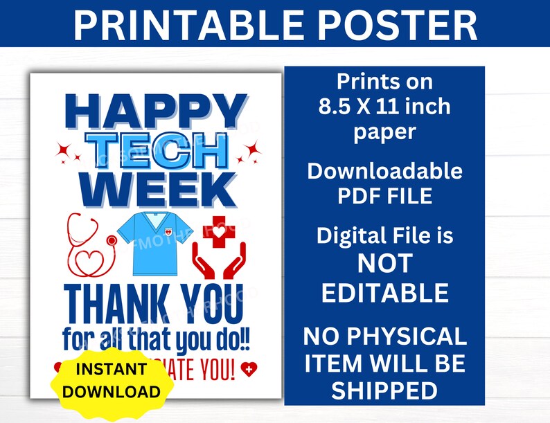 Happy TECH Week Printable Poster, Happy Medical Technician Week Sign ...