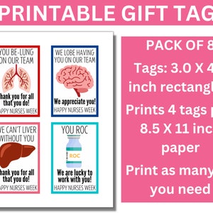 Nurses Week Printable Gift Tag Bundle, Nurses Week Gifts, Nurse ...