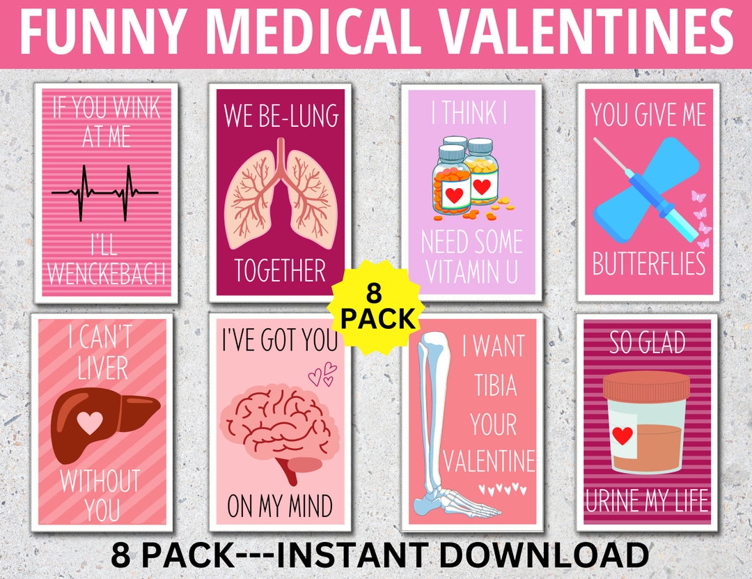 Funny Medical Valentine's Day Cards 8 Pack Medical Pun - Etsy