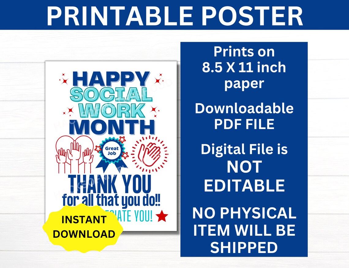 Social Work Month Printable Poster, Happy Social Work Month Sign ...