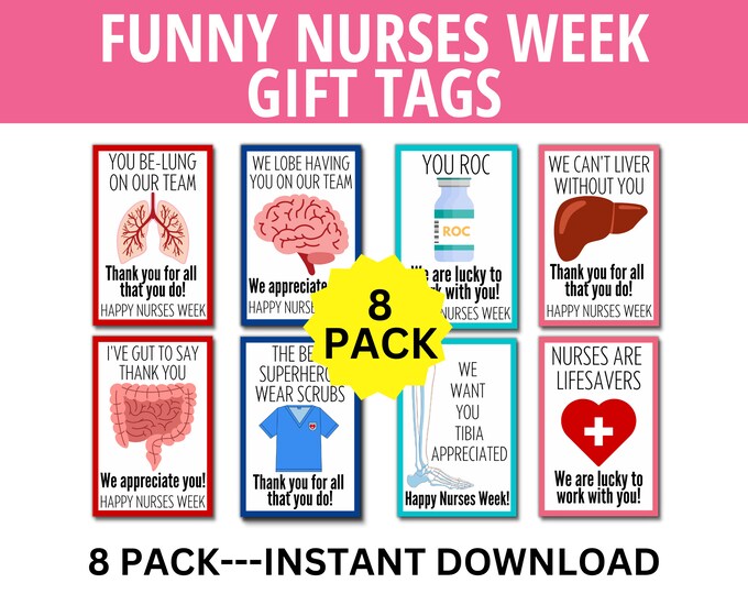 Nurses Week Printable Gift Tags, Nurses Week Funny Medical Cards, Nurse ...
