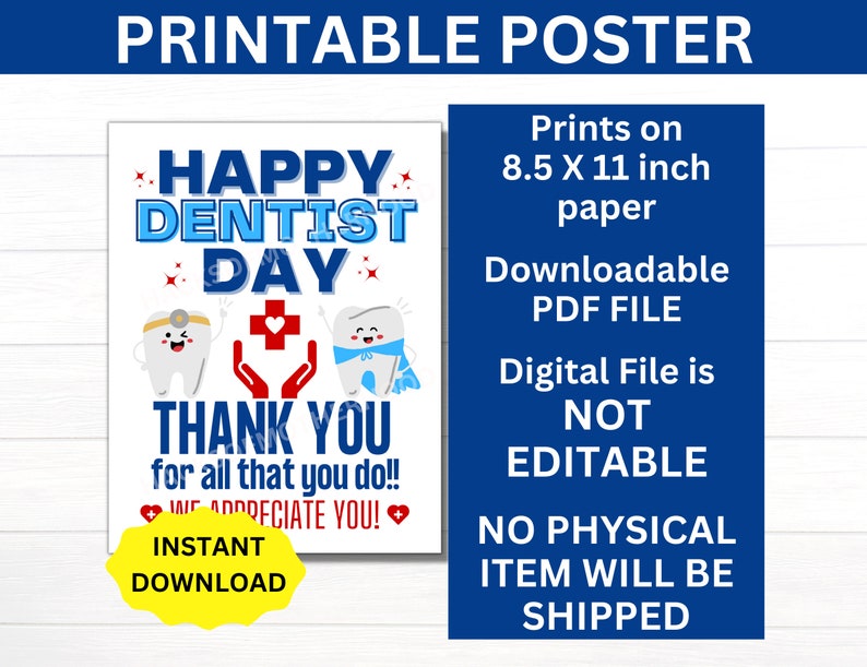 Dentist Day Printable Bundle, Happy Dentist Day, Dentist Gift, Dental ...