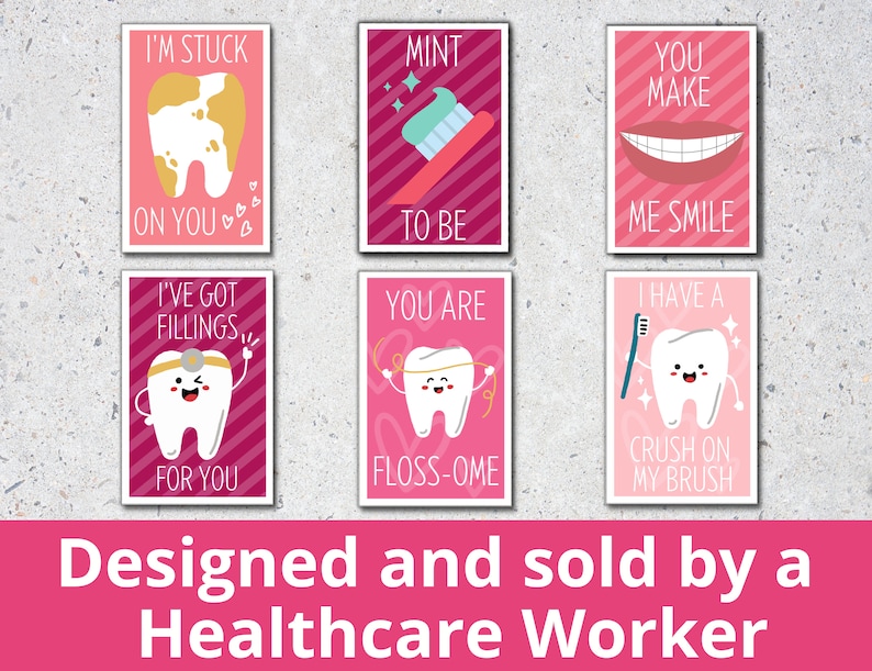 Dental Valentine's Day Cards 6 Pack Funny Dental Pun - Etsy