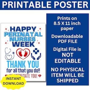 Perinatal Nurses Week Printable Poster, Perinatal Nurse Week Sign ...