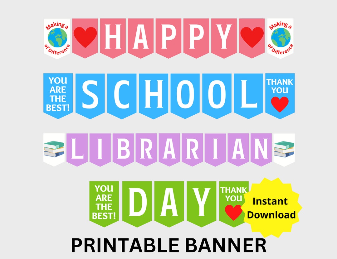 School Librarian Day Printable Banner, School Librarian Week Sign ...