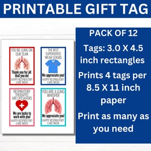 Funny Respiratory Care Week Printable Gift Tags, Respiratory Therapist ...