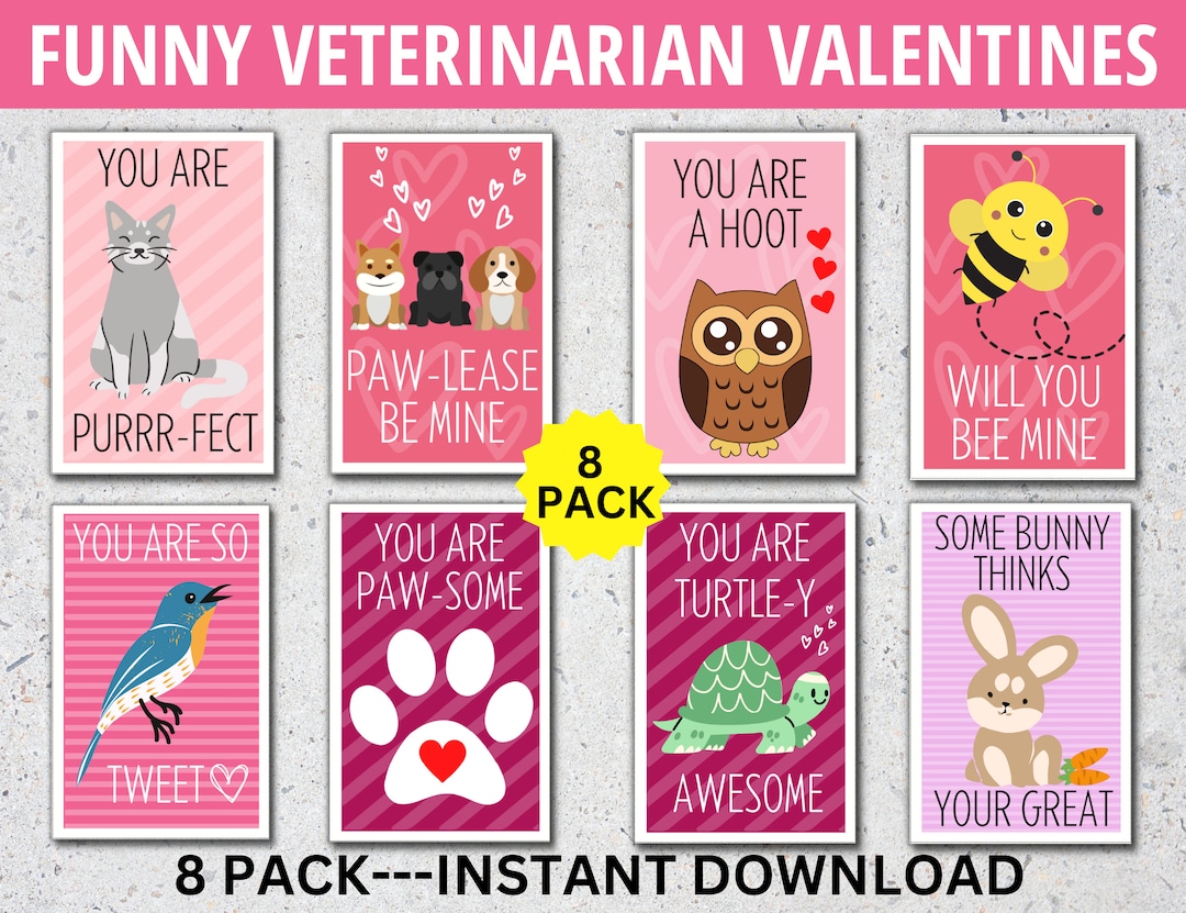 Funny Veterinarian Valentine's Day Cards 8 Pack Vet Pun - Etsy