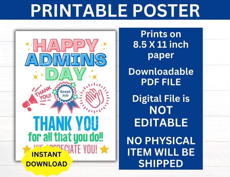 Administrative Professionals Day Printable Poster, Administrative ...