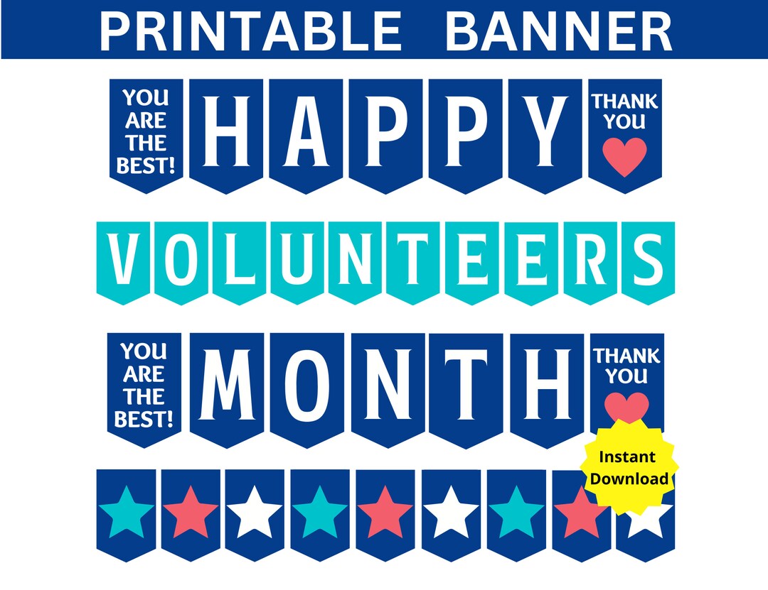 Volunteer Month Printable Banner, Happy Volunteer Month Sign, Volunteer ...