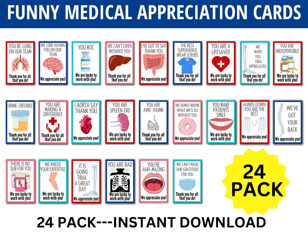 Funny Medical Appreciation Cards 24 Pack Medical Pun Cards - Etsy