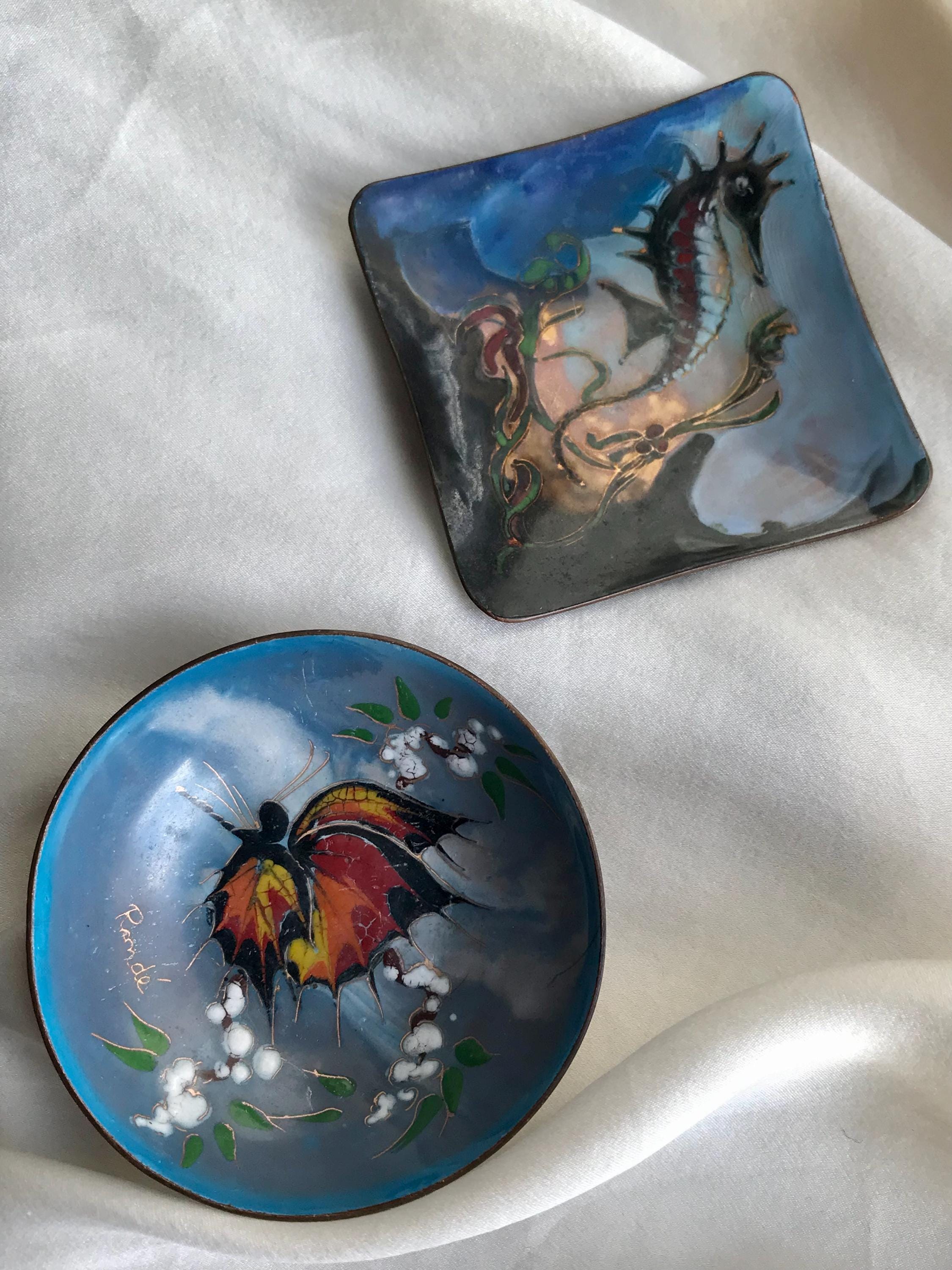 Vintage Enamel Small Copper Art Plates. Decorative Hand Painted Plates ...