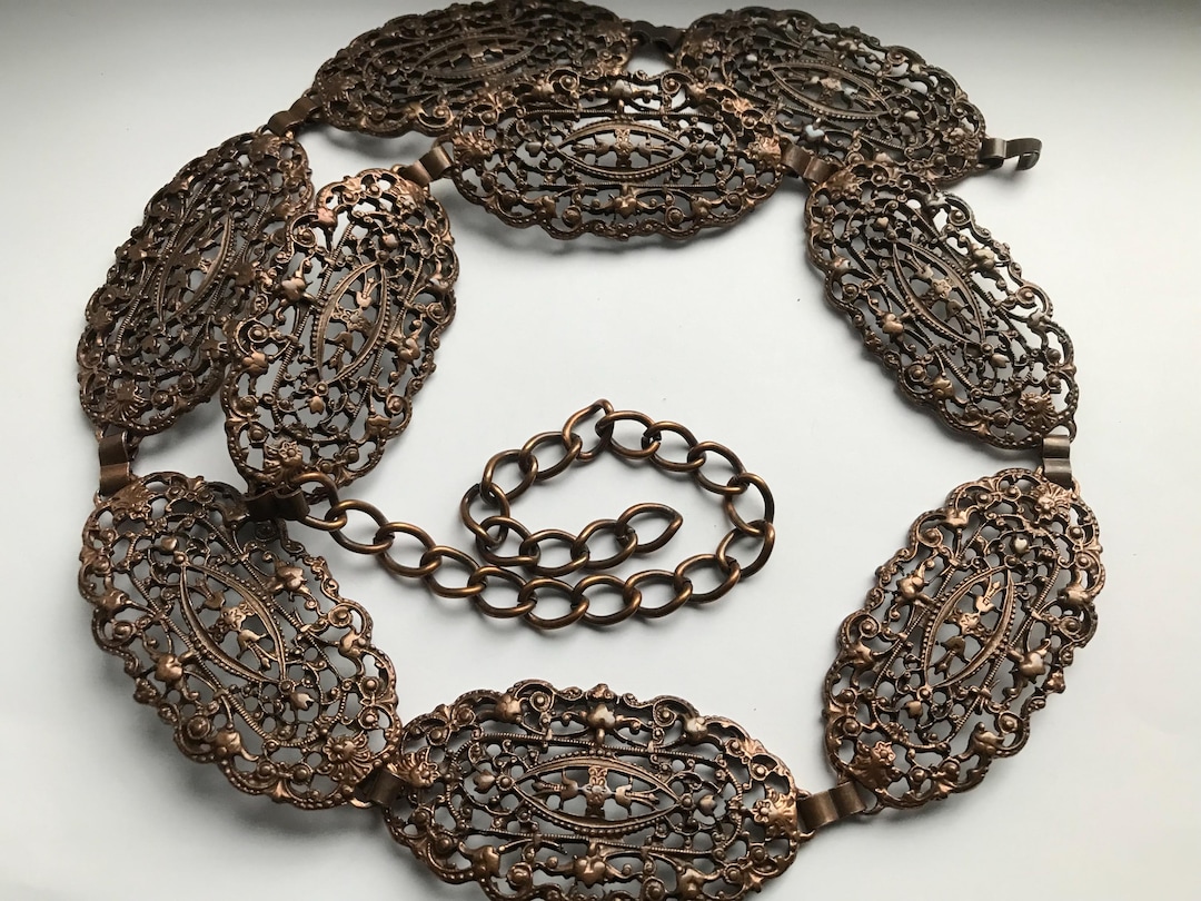 Vintage Openwork Filigree Metal Belt Victorian Style Metal Chain Belts ...