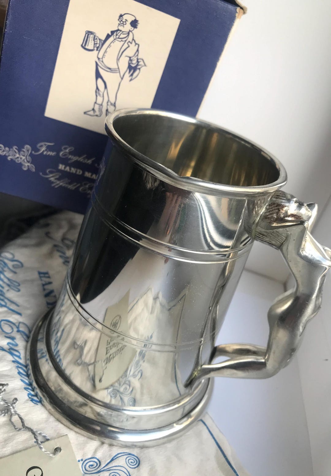 Vintage Large Pewter Beer Mug. Nymph Handle 1 Pint Wentworth Pewter ...