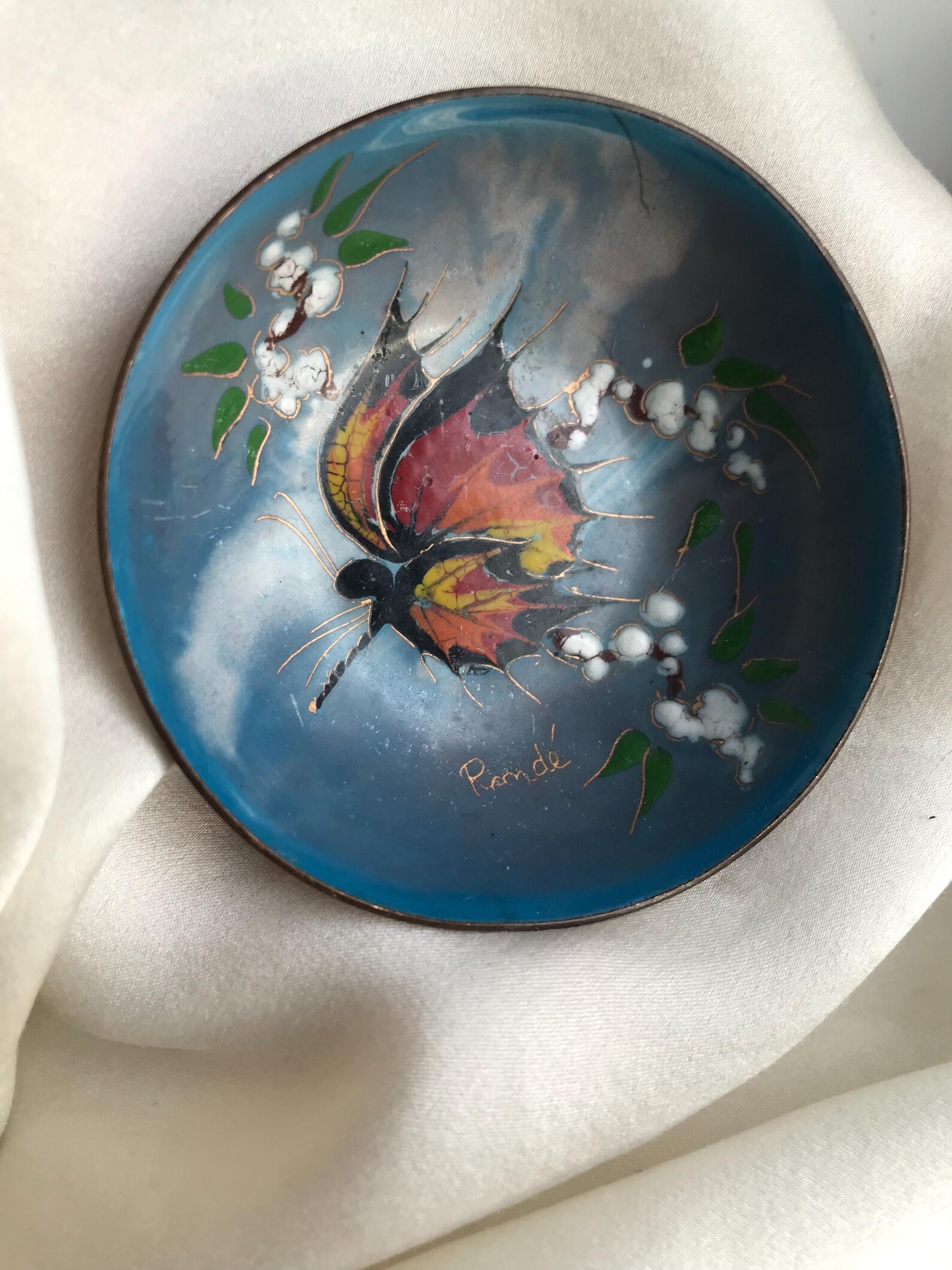 Vintage Enamel Small Copper Art Plates. Decorative Hand Painted Plates ...