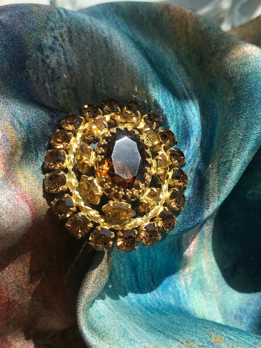 Vintage Austria Brooch, Brandy Colored Crystal, Topaz Rhinestones Cake ...