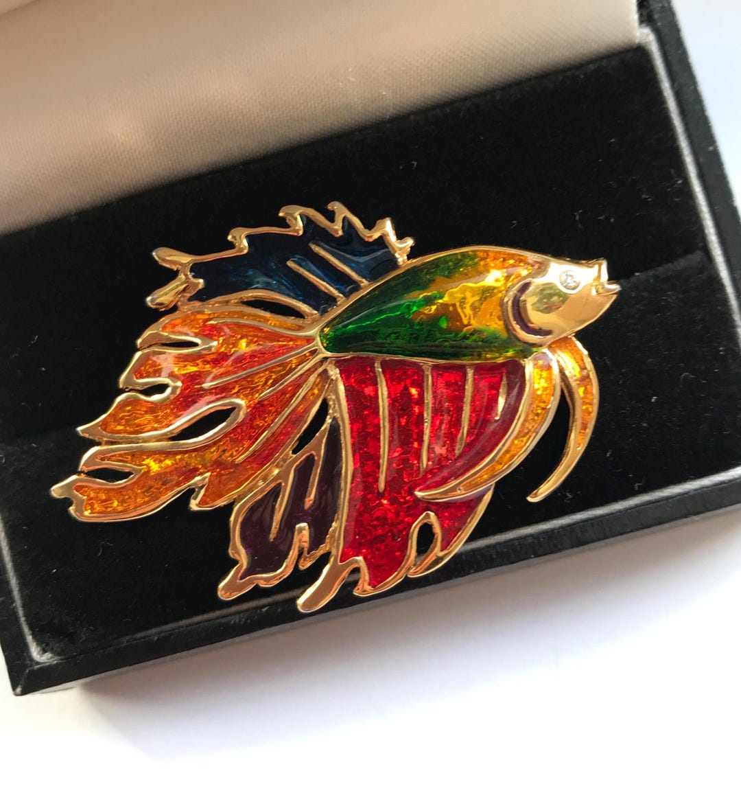 Vintage Goldfish Brooch by Jojo. Fish Enamel Brooch. Maker's Mark ...