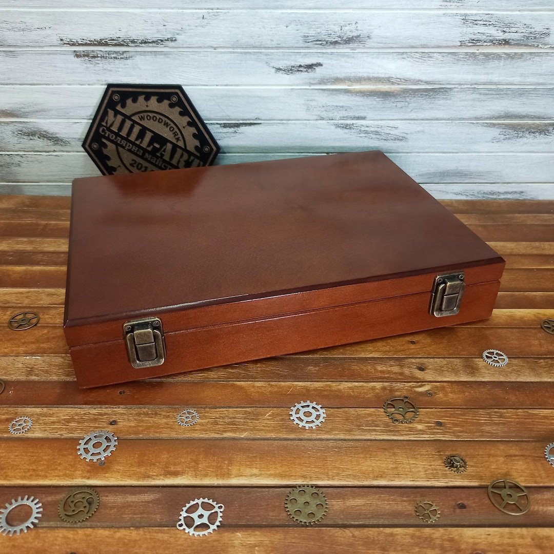 A4 Wooden Storage Box: Polished Brown Keepsake Organizer - Etsy