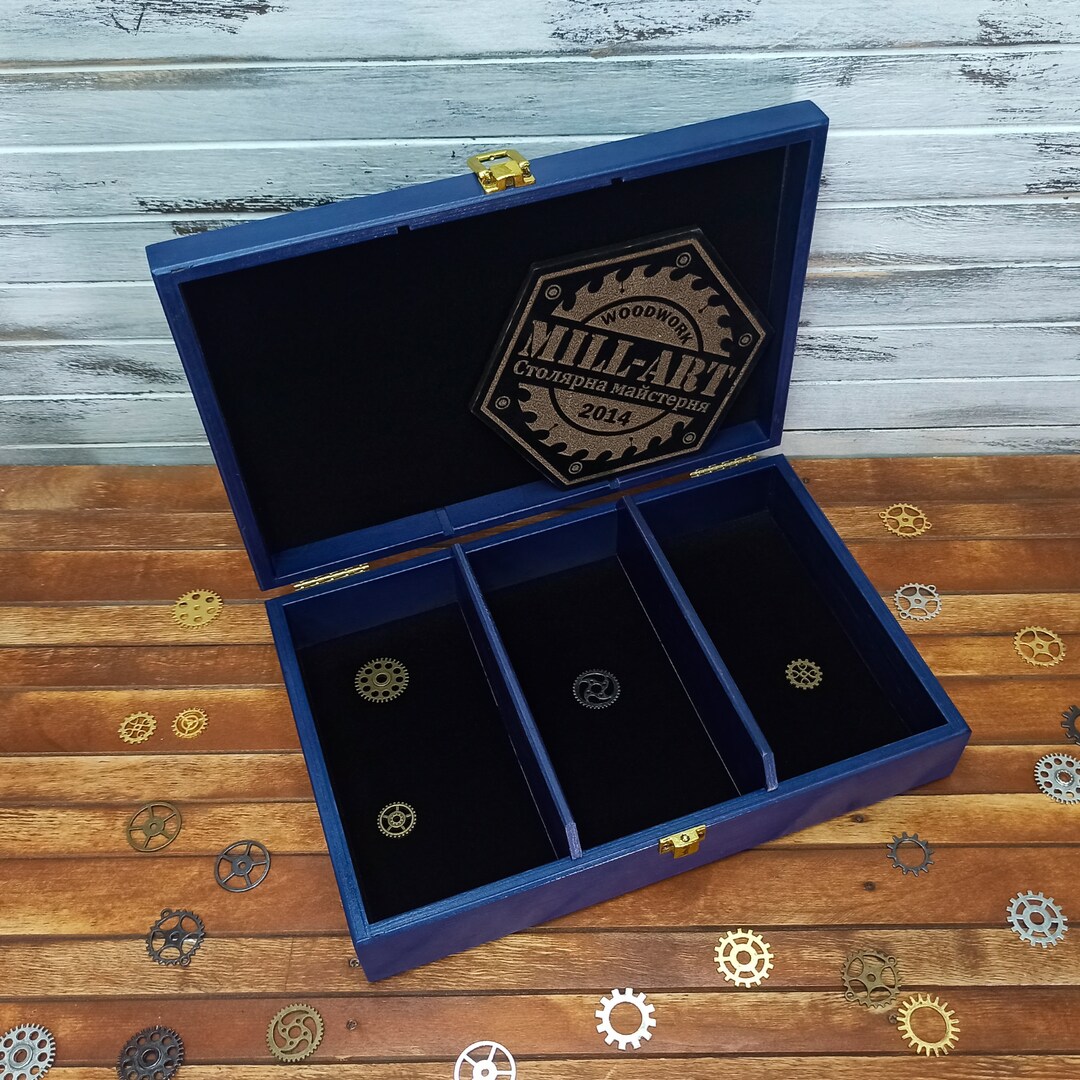 Wooden Money Box, Cash Box, Storage Box, Keepsake Money Box, Blue ...