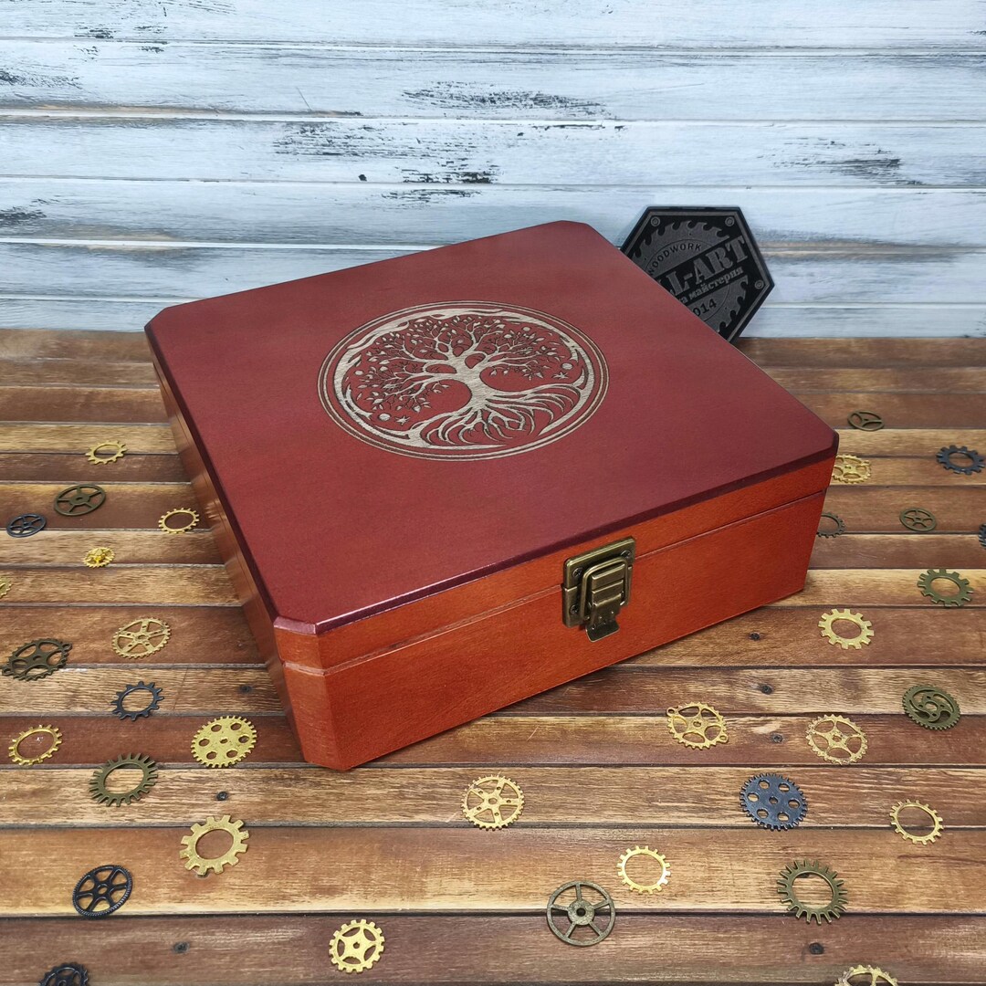 Octagonal Wooden Box "tree of Life", Eight Faces Wood Box, Storage Box ...