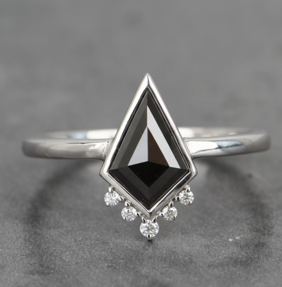 Kite Cut Black Diamond Ring, Bezel Set Engagement Ring, Art Deco ...