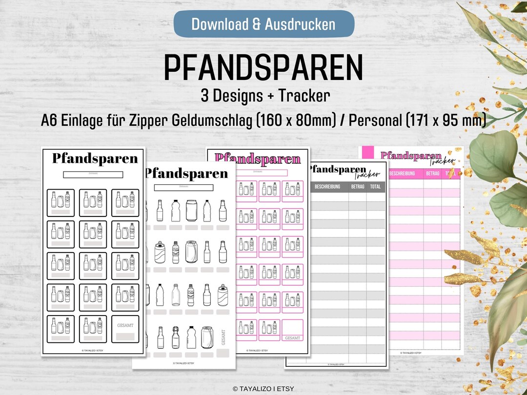 Pfand Spar Challenge I 3 Designs inkl. Tracker I Einlagen A6 Budgetbinder Zipperumschlag und ...