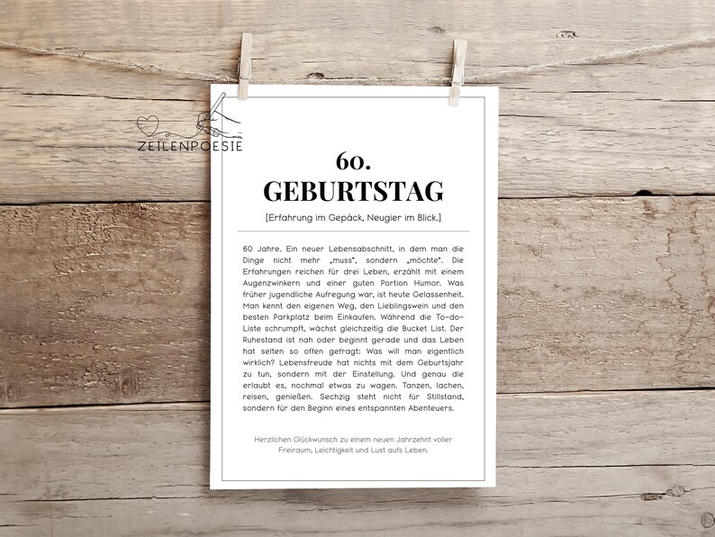 60th Birthday Card With Definition, Sixty Years, 1965, Congratulations ...