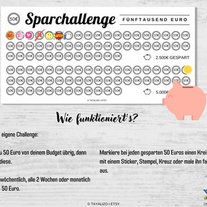 50 Euro Spar Challenge Tracker I 5000 Euro Save I Inserts A6 ...