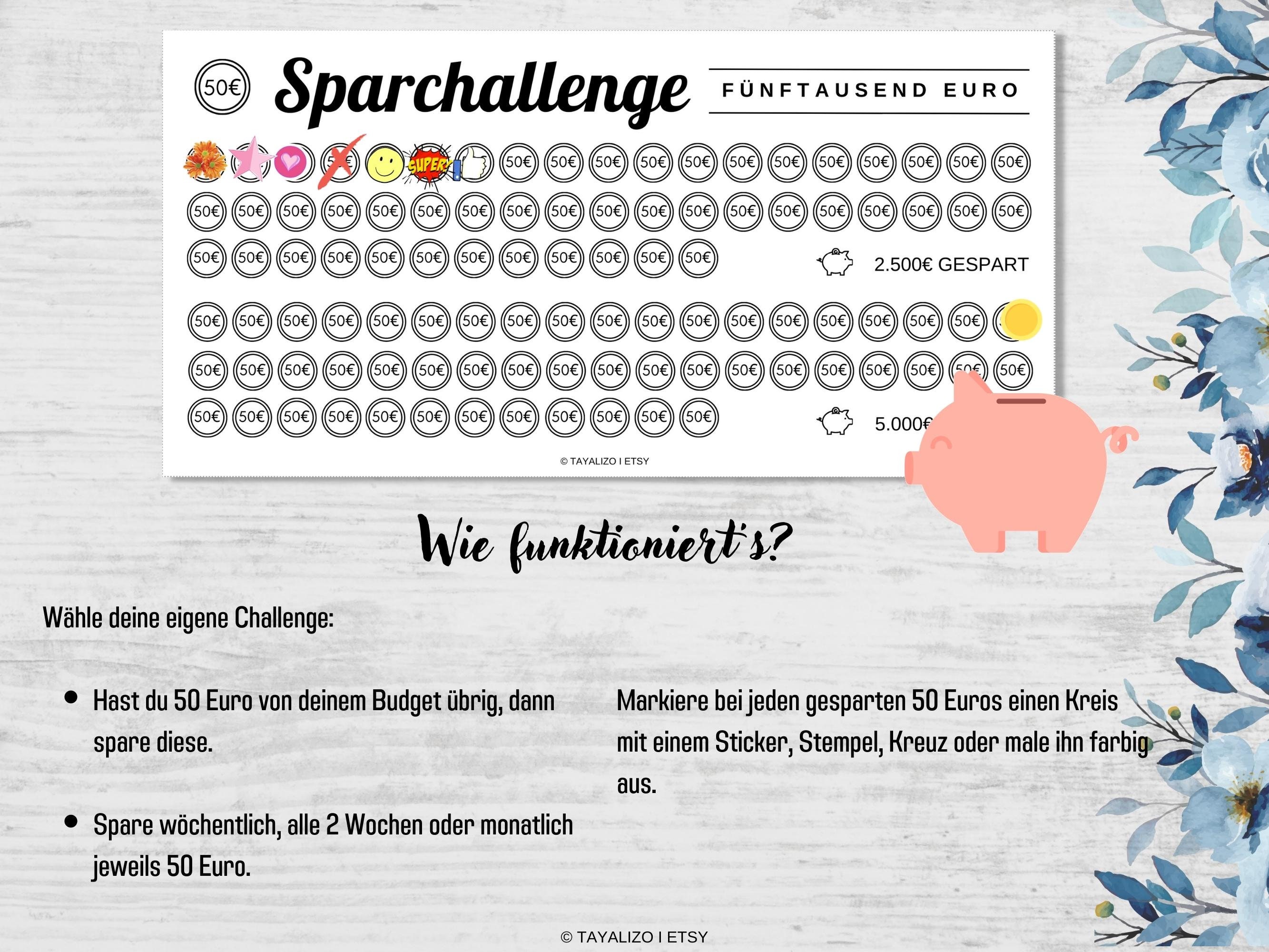 50 Euro Spar Challenge Tracker I 5000 Euro Save I Inserts A6 ...