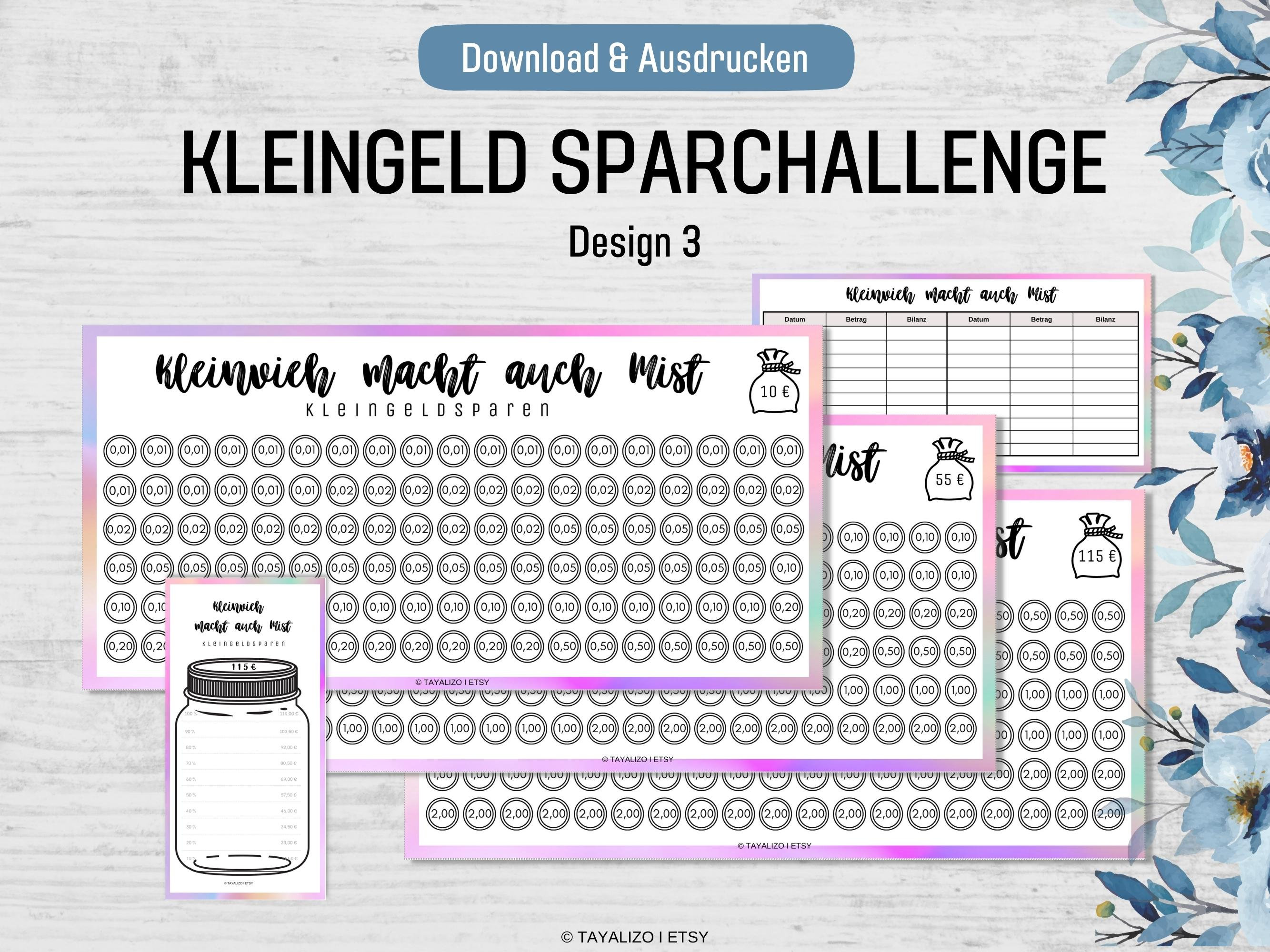 Kleingeld Spar Challenge I 3 Versionen I Einlagen A6 Budgetbinder ...