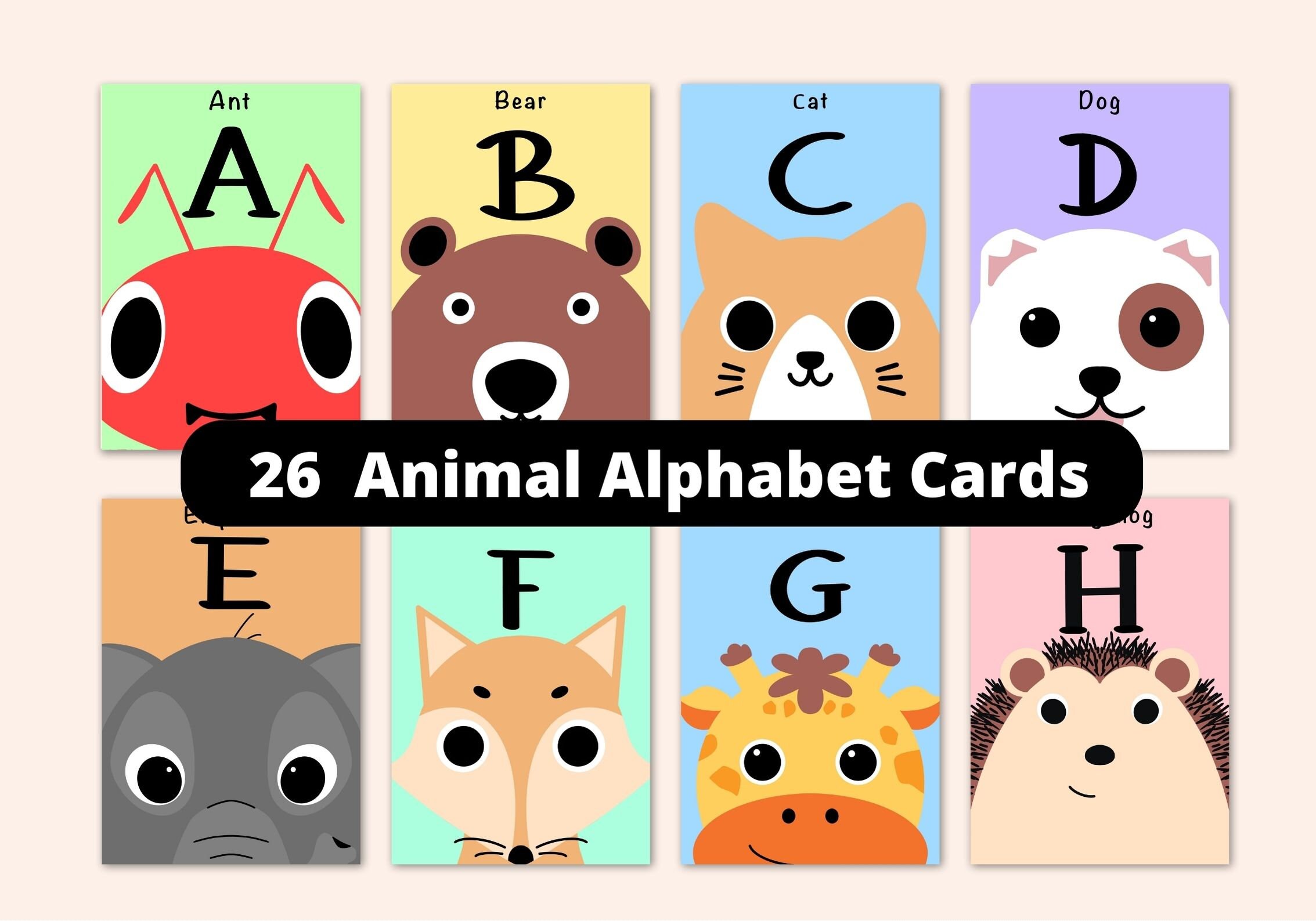Animal Alphabet Printable Cards. A-Z Set of 26 Letters. Both - Etsy