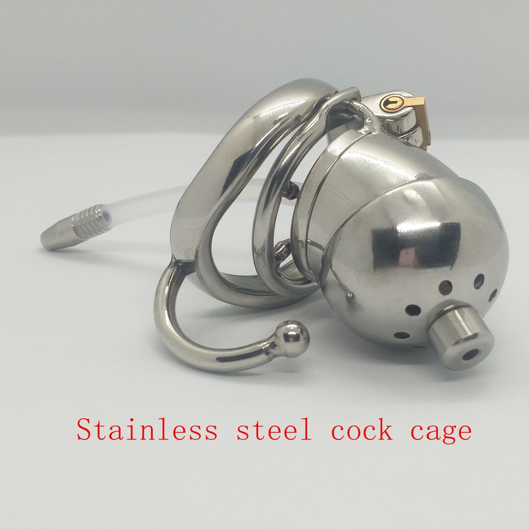 Chastity Device Stainless Steel Penis Cage With Urethral Catheter Male