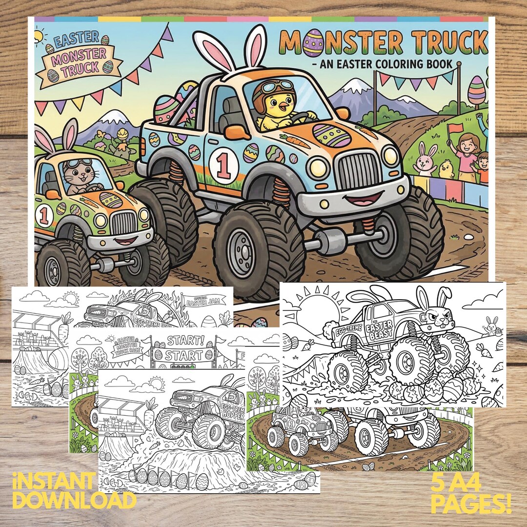Easter Monster Truck Coloring Book: Printable Activity Pages for Kids ...