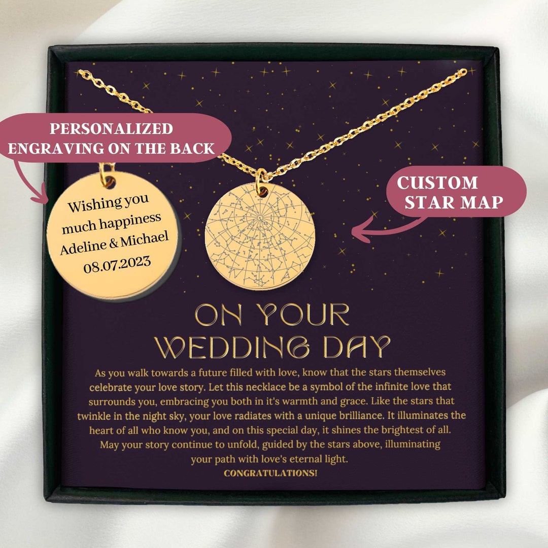 Gift for Bride on Wedding Day Custom Star Map Necklace, Best Friend ...