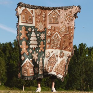 Gingerbread Christmas Blanket: Personalized Woven Cotton Throw, Cute ...