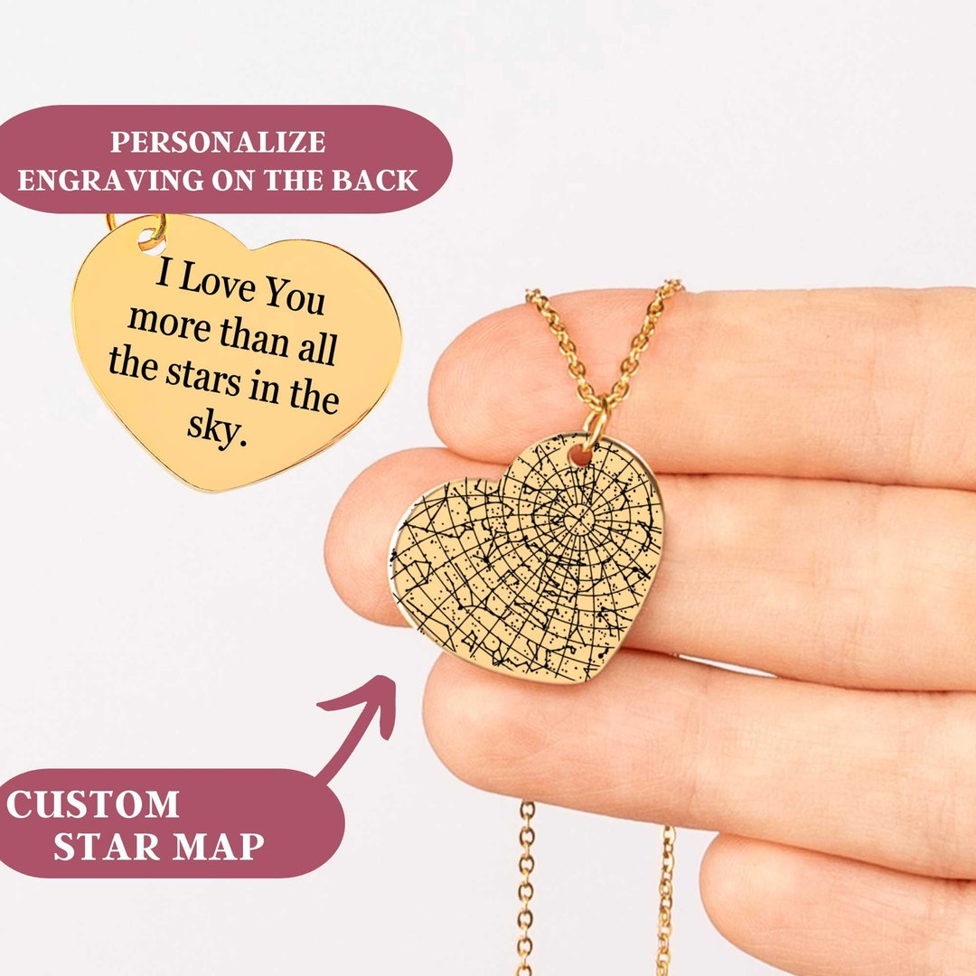 Custom Star Map Necklace, Engraved Personalized Night Sky Necklace ...