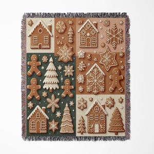 Gingerbread Christmas Blanket: Personalized Woven Cotton Throw, Cute ...