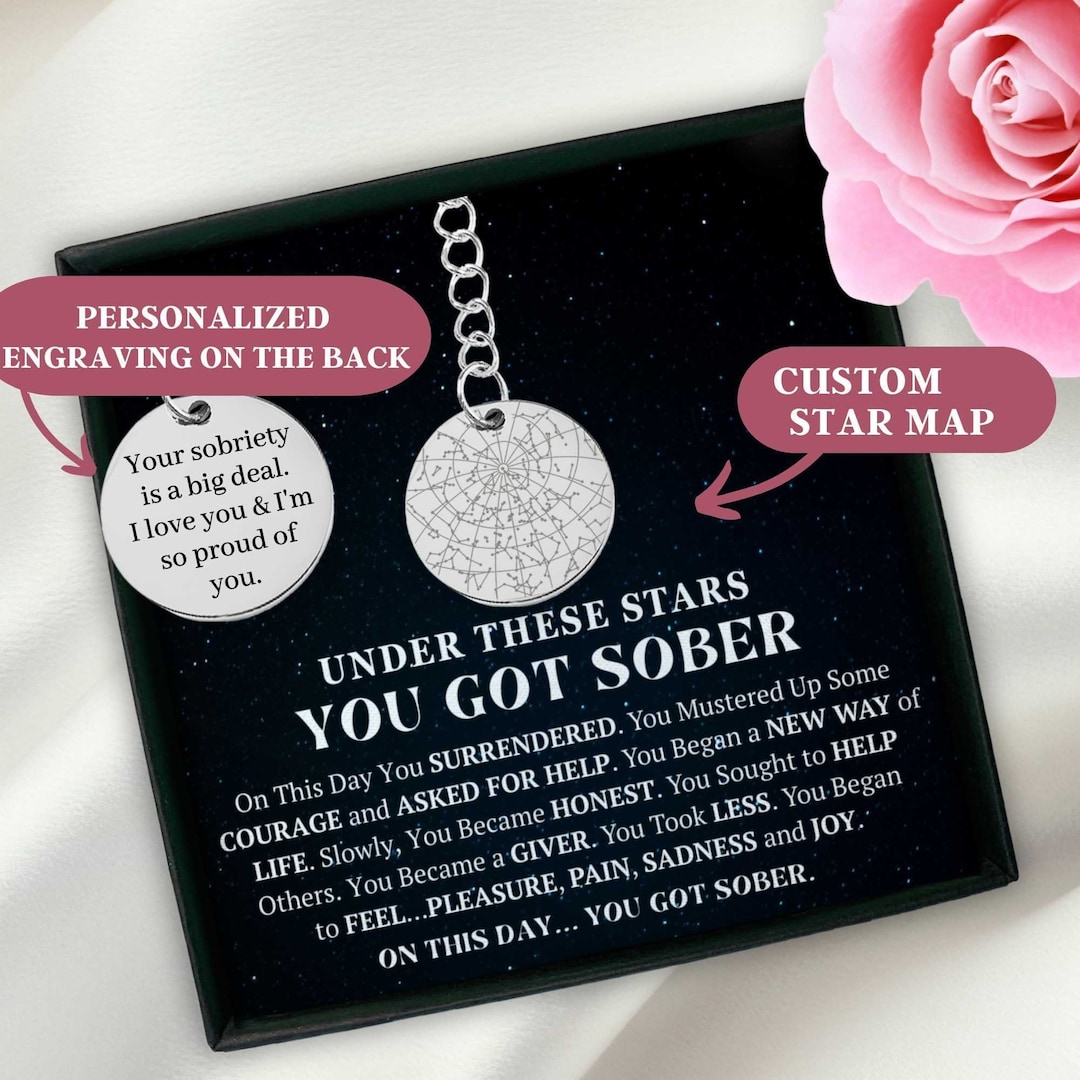 Personalized Sobriety Keychain, on This Day You Got Sober Star Map ...