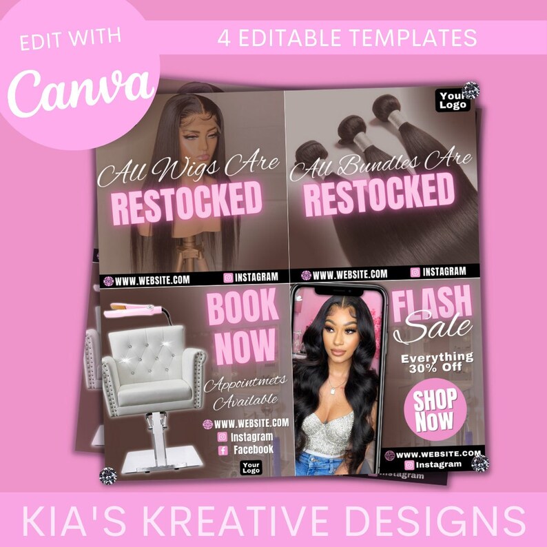 Wig Flyer, DIY Flyer, Canva Template, Hair Flyer, Appointment Flyer ...
