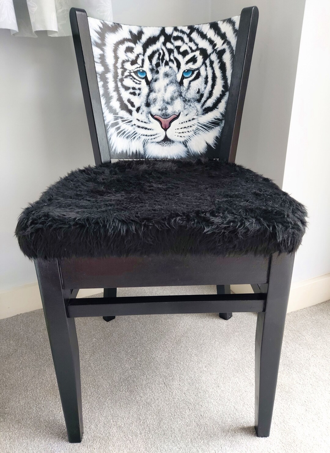 Black Chair With White Tiger Face. Tiger Chair. Hand Painted. Animal ...