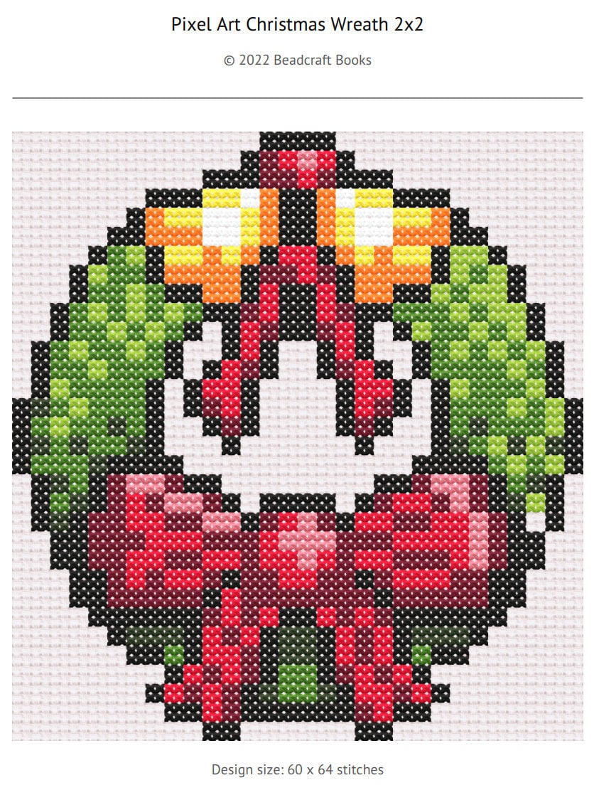 Cross Stitch Christmas Wreath - Easy Pixel Art Christmas Pattern in ...