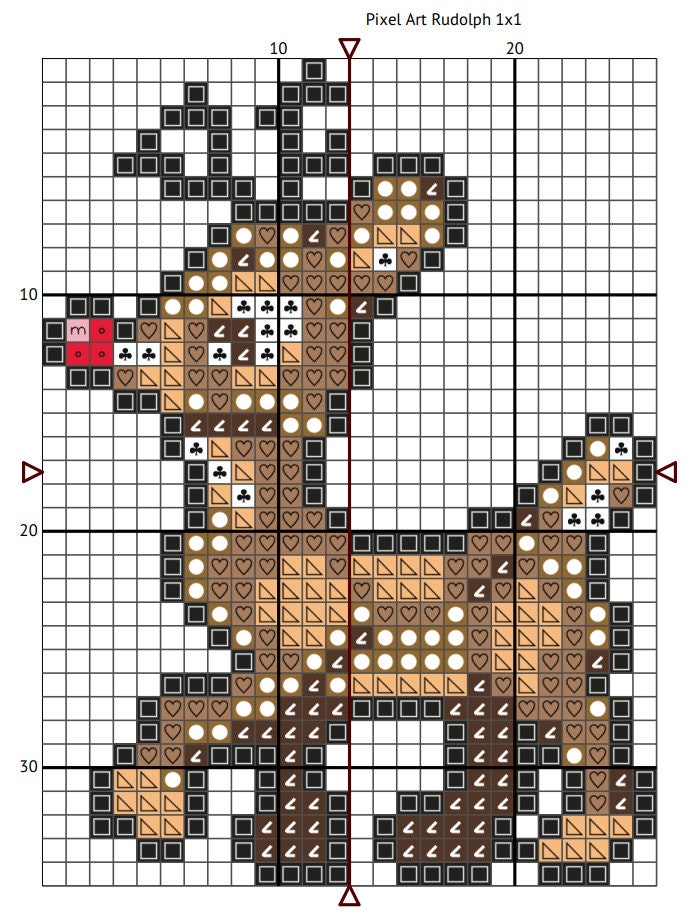 Cross Stitch Rudolph the Reindeer - Easy Pixel Art Christmas Pattern in ...