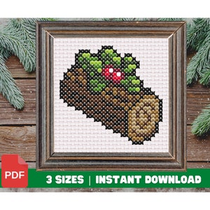 Cross Stitch Yule Log - Easy Pixel Art Christmas Pattern in Three Sizes ...