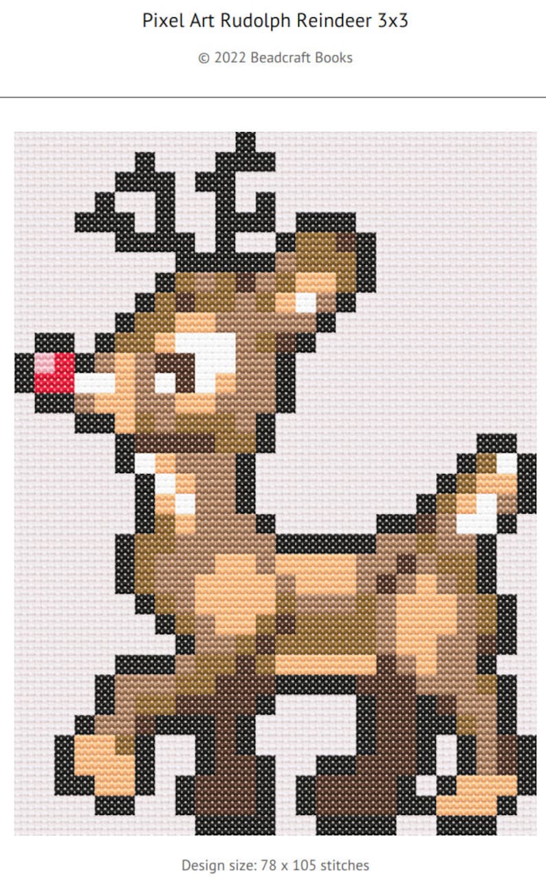 Cross Stitch Rudolph the Reindeer - Easy Pixel Art Christmas Pattern in ...