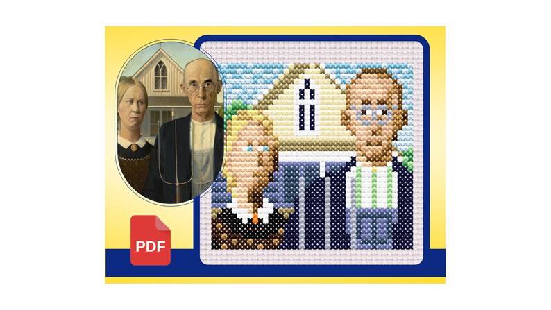 Cross Stitch American Gothic Masterpiece Pixel Art Pattern - Etsy