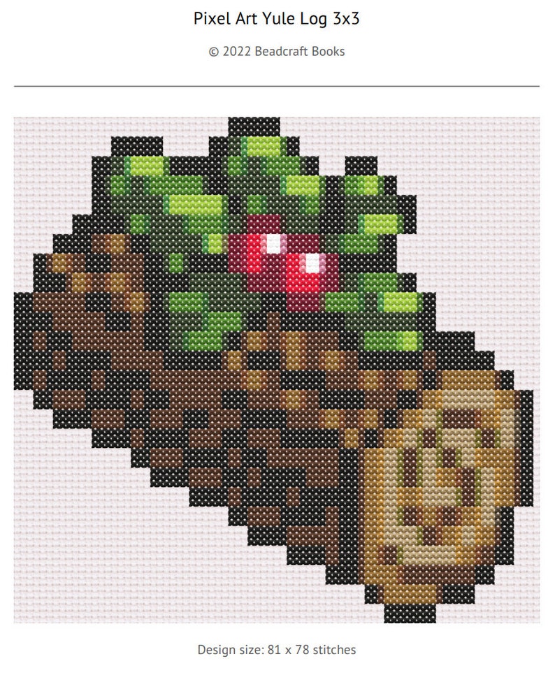 Cross Stitch Yule Log - Easy Pixel Art Christmas Pattern in Three Sizes ...